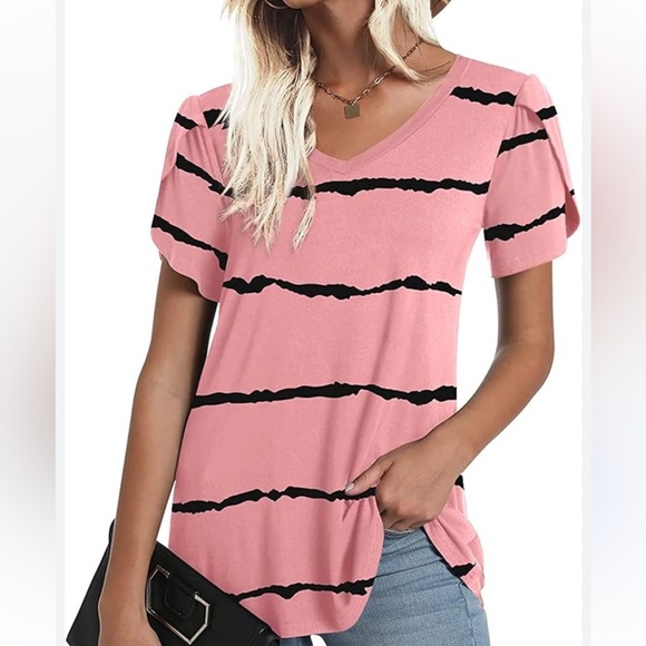 Cathy | Tops | Pink And Black Striped Womens Stretchy Top Size S | Poshmark